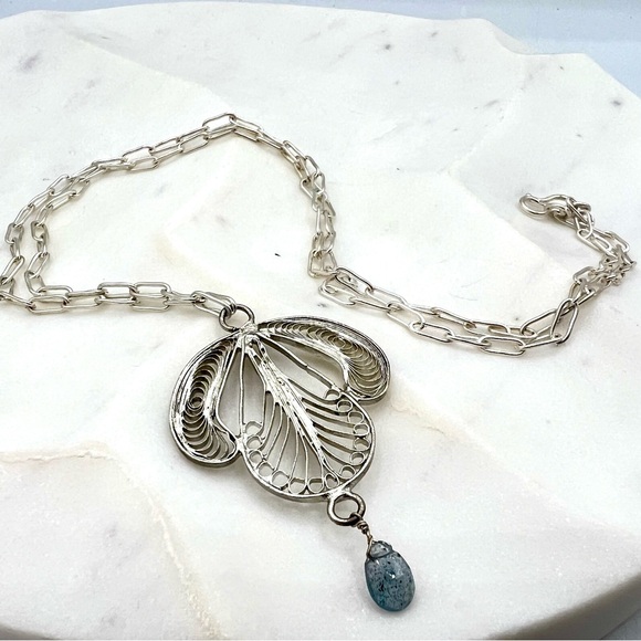 Roost | Jewelry | Oxidized Silver Filigree Tulip Necklace Aquamarine ...